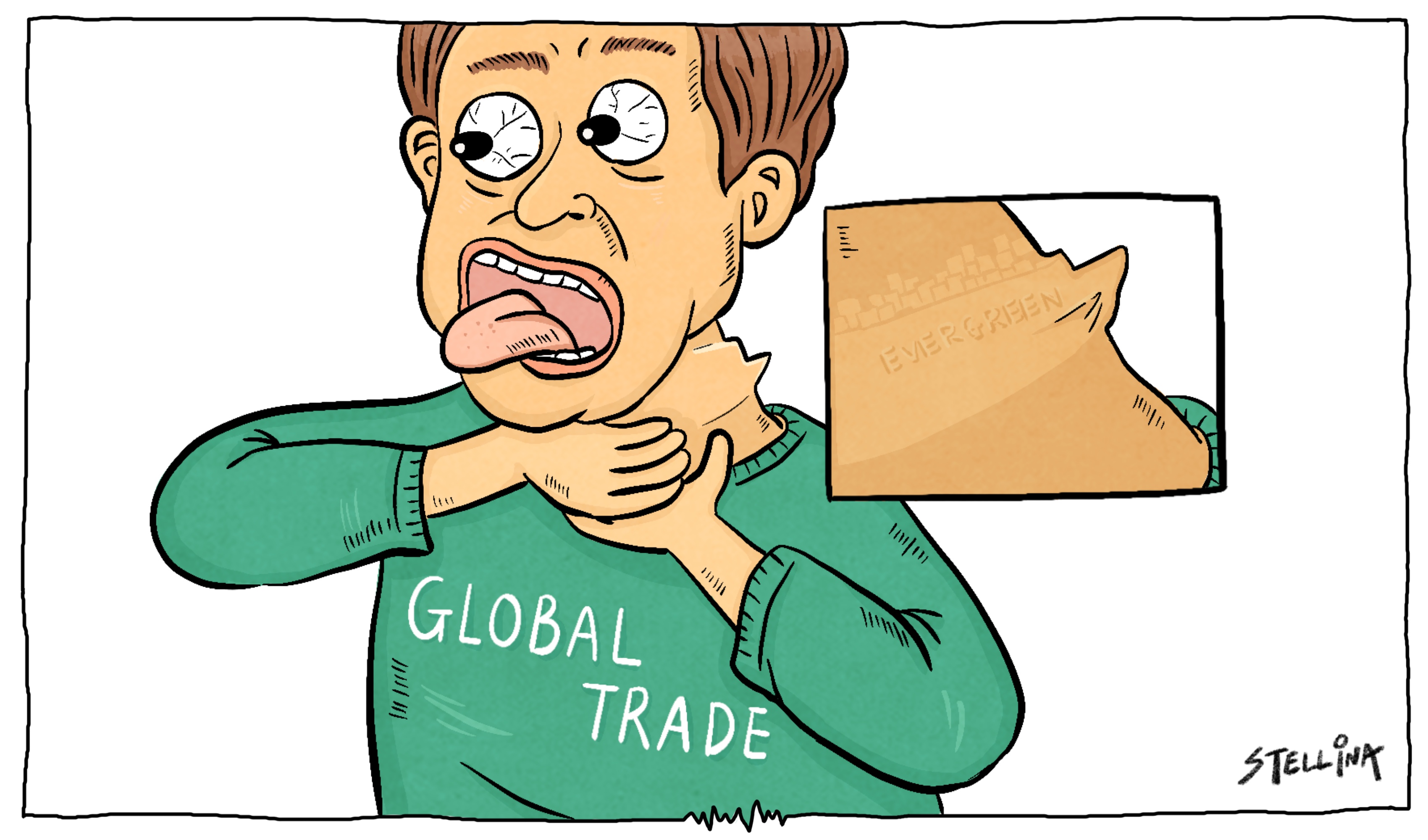 Single Handedly Choked Our Global Trade – Cartoons by Stellina