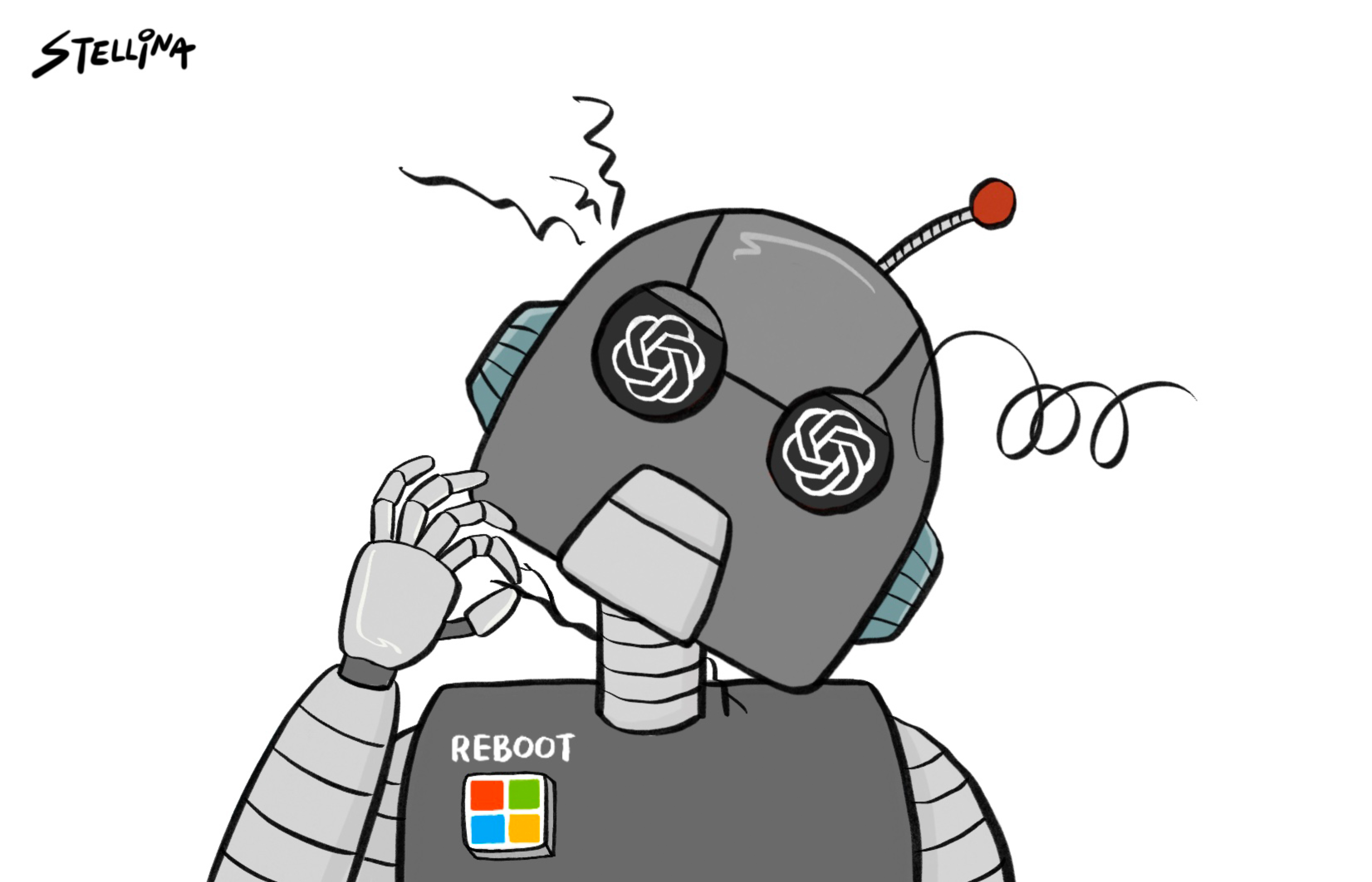 Open AI ordeal saved by microsoft – Cartoons by Stellina