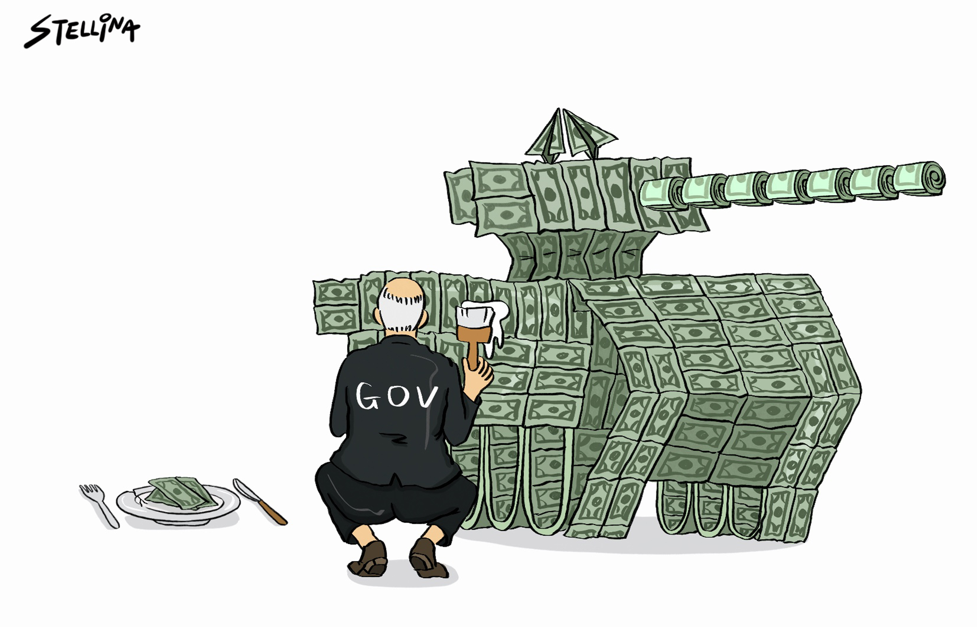 Defense budget on the rise but food aid? – Cartoons by Stellina