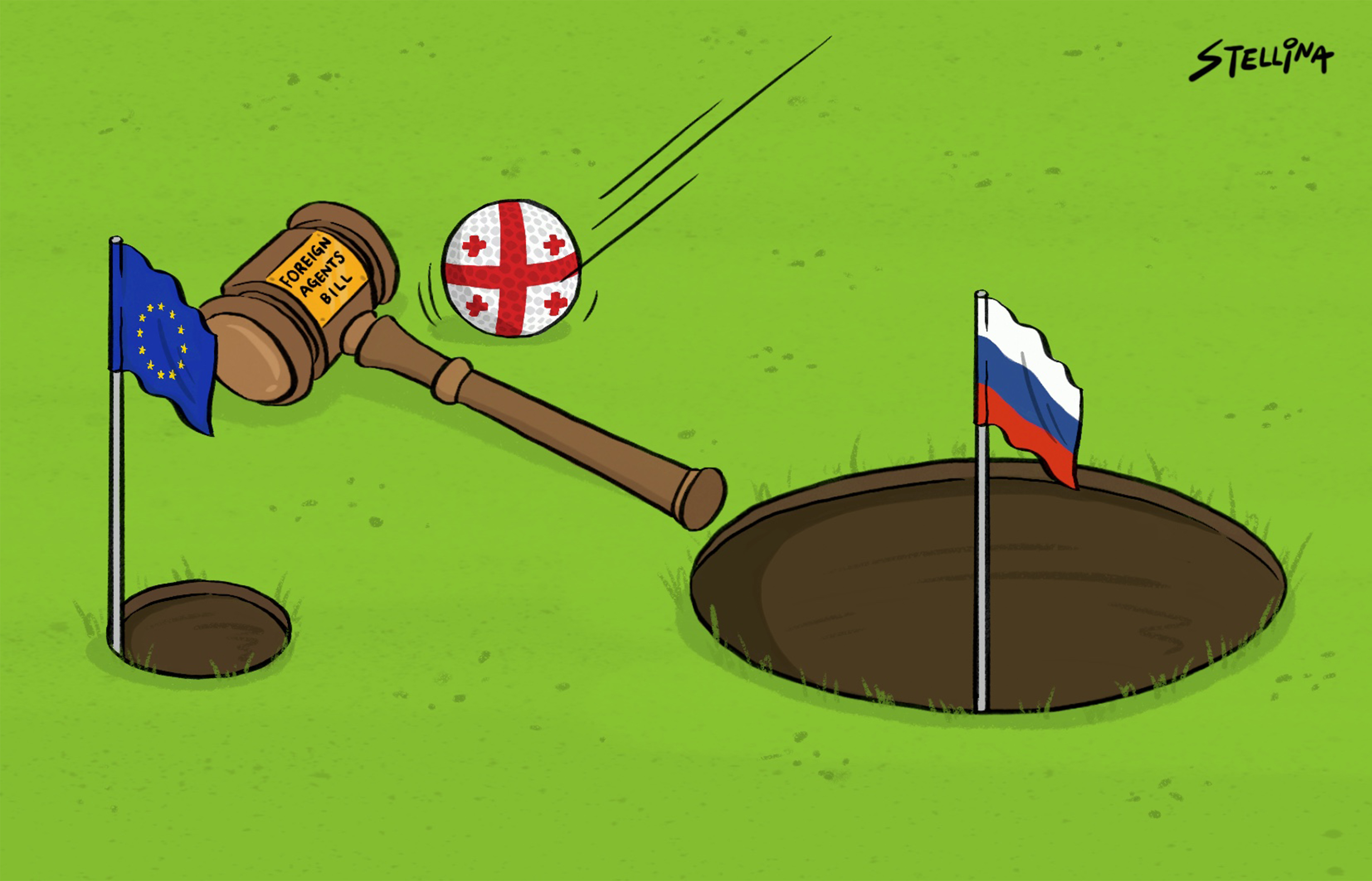 Georgia hard to spin out of the Russian sphere – Cartoons by Stellina