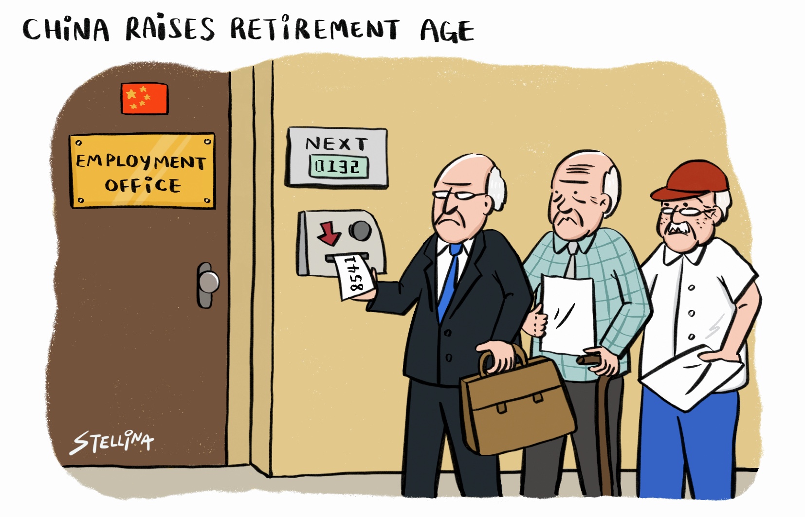 China raises retirement age – Cartoons by Stellina