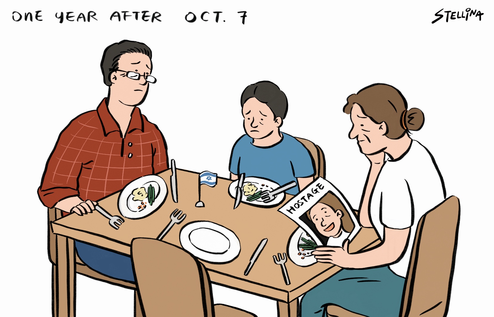 On year after Oct 7 attack by Hamas – Cartoons by Stellina