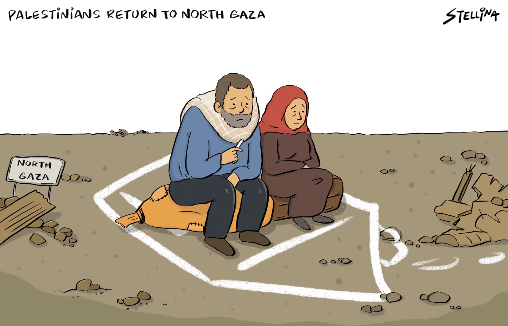 Palestinians return to North Gaza – Cartoons by Stellina