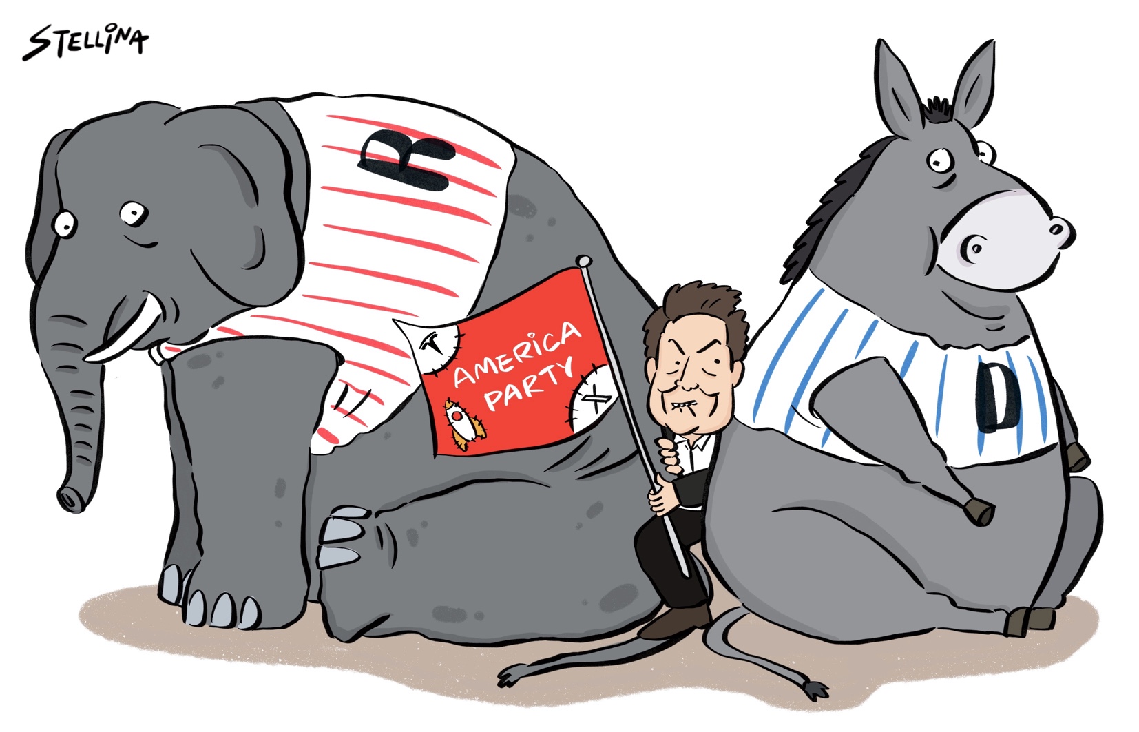 Elon Musk’s America party – Cartoons by Stellina